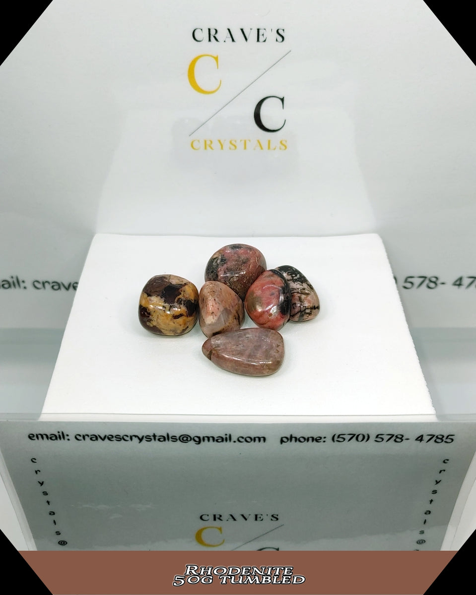 Rhodonite (Sm-Med.) Type 3 Tumbled Stones 50g| Crave's Crystals